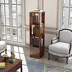 MIN WIN 4-Tier Storage Shelf Unit with Cabinet,Modern Bookcase Storage Cabinet Bookshelf, Tall Retro Wooden Book Shelf Free Standing Floor Cabinet for Small Spaces Home Office Corner Storage,Antique