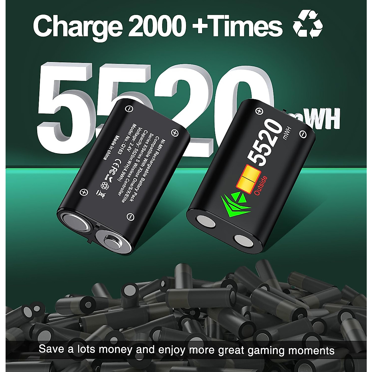 Controller Charger Station with 2x5520mWh Rechargeable Battery Packs for Xbox One/X/S/Elite/Xbox Series X|S, High Speed Charging Station Dock with 4 Batteries Cover for Xbox Controller Battery Pack