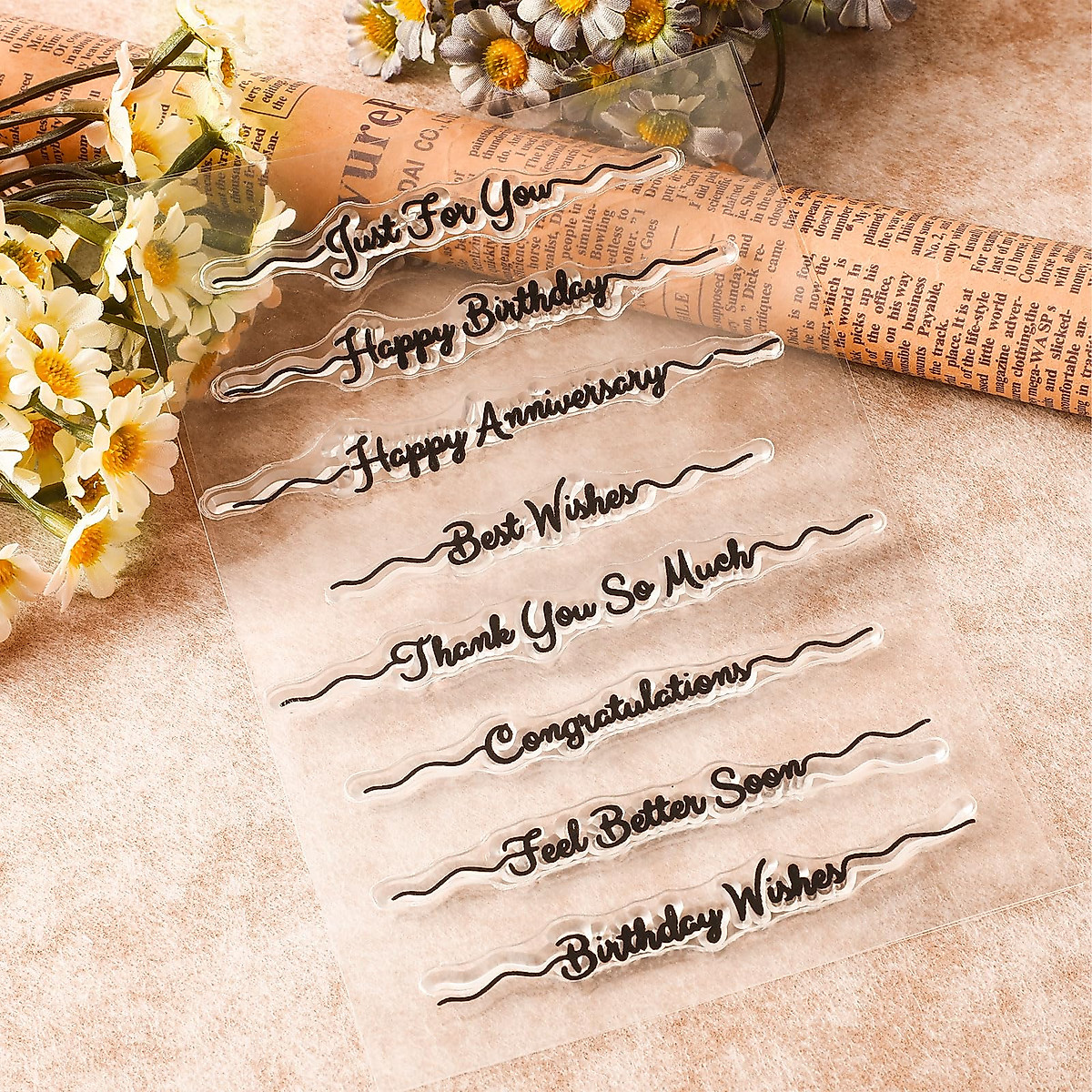 4 Sheets Words Clear Stamp Silicone Stamp Cards with Sentiments, Greeting Words Pattern for Thanksgiving Christmas Holiday Card Making and DIY Scrapbooking Journaling