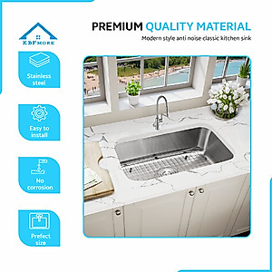 KBFmore 30 Inch Single Bowl 16 Gauge Undermount Classic Kitchen Sink, Swirl Finish Rust Resistant Sound and Heatproof Stainless Steel Sink with Sink Strainer and Bottom Sink Grid