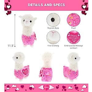 DolliBu Happy Mother's Day Super Soft Plush Sparkle Pink Llama Figure - Cute Stuffed Animal with Pink Heart Message for Best Mommy, Grandma, Wife, Daughter - 11.5" Inch