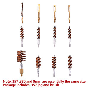 BOOSTEADY Gun Cleaning Kit .17 .22/.223/5.56MM .243 .280 .30 .357/9MM .40 .45 12GA Multi-Caliber Phosphor Bristle Bore Brushes with Flexible Threaded Bore Cleaning Coated Cables in Zippered Case