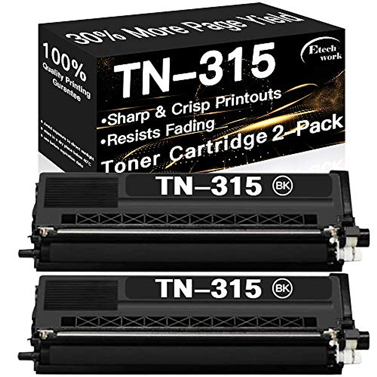 2-Pack Compatible Black Printer Toner Cartridge Used for Brother TN315 TN310BK TN315BK TN-315BK TN-310BK Use for Brother 9970CDW 9560CDW 9460CDN L4570CDWT 4570CDW 4150CDN 4140CN, Sold by Etechwork