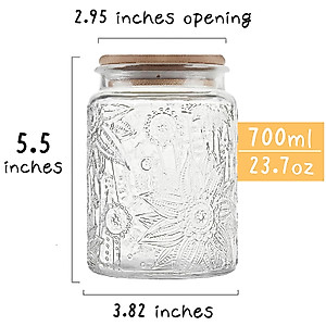 Custde Glass Storage Jars With Airtight Lid, 23.7 FL oz Canister For Kitchen Counter with Bamboo Lid, brown sugar, candy, coffee, cookie, salt, tea, cute Jar (Sunflower*1)