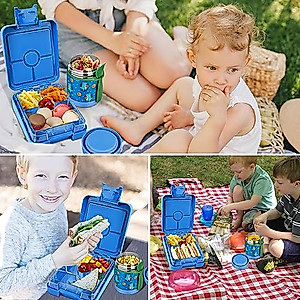 Bento Lunch Box Set for Kids with 10oz Soup Thermo, Leak-Proof Lunch Containers with 4 Compartment, Kids Thermo Hot Food Jar and Insulated Lunch Bag for Kids to School,BPA-Free(Basketball)