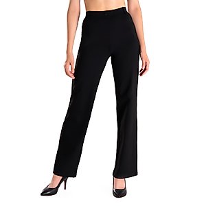 Yogipace,Belt Loops,Women's High Waisted Stretchy Straight Leg Relaxed Fit Yoga Dress Pants,31",Black,Size XL