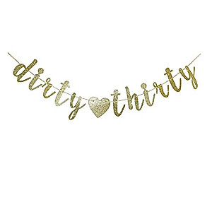 Dirty Thirty Banner, Men/Women 30th Birthday Party Sign,Gold Glitter Anniversary Party Decorations