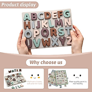 Macabaka Silicone Alphabet Puzzle, ABC Puzzle Shape Alphabet Toys with Puzzle Board & Soft Letter Blocks for Toddlers, Montessori Preschool Early Education Learning Toy for Boys and Girls
