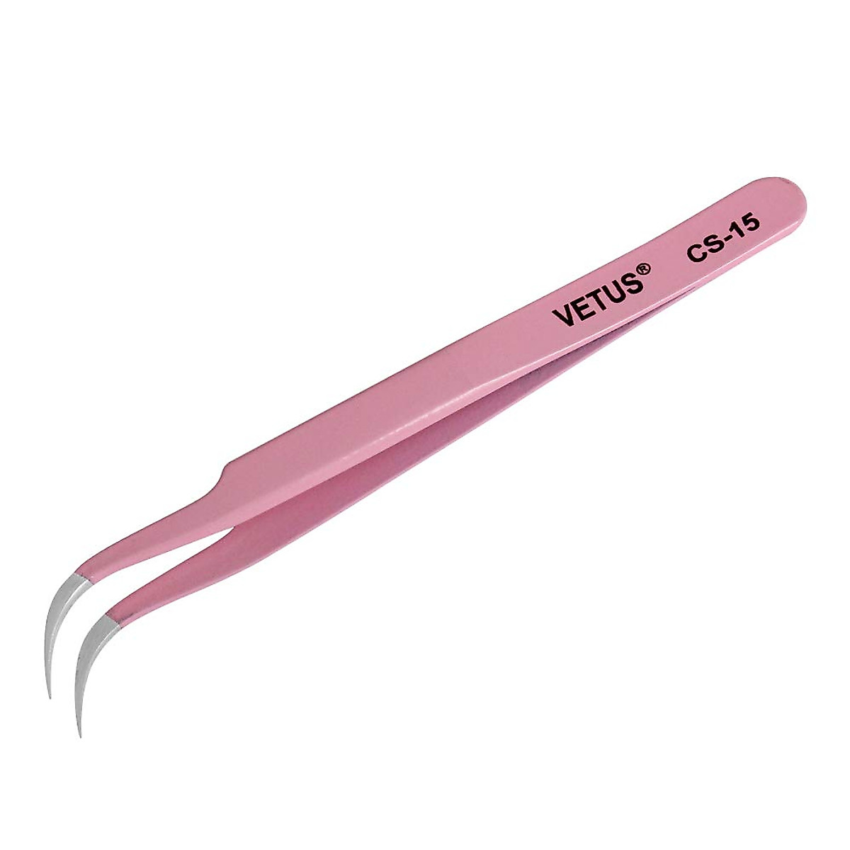 Pink Color Precision Eyebrow Eyelash Plant Tweezers Hair Remover Nail Beauty Makeup Tool Stainless Steel Curved Tip CS-15