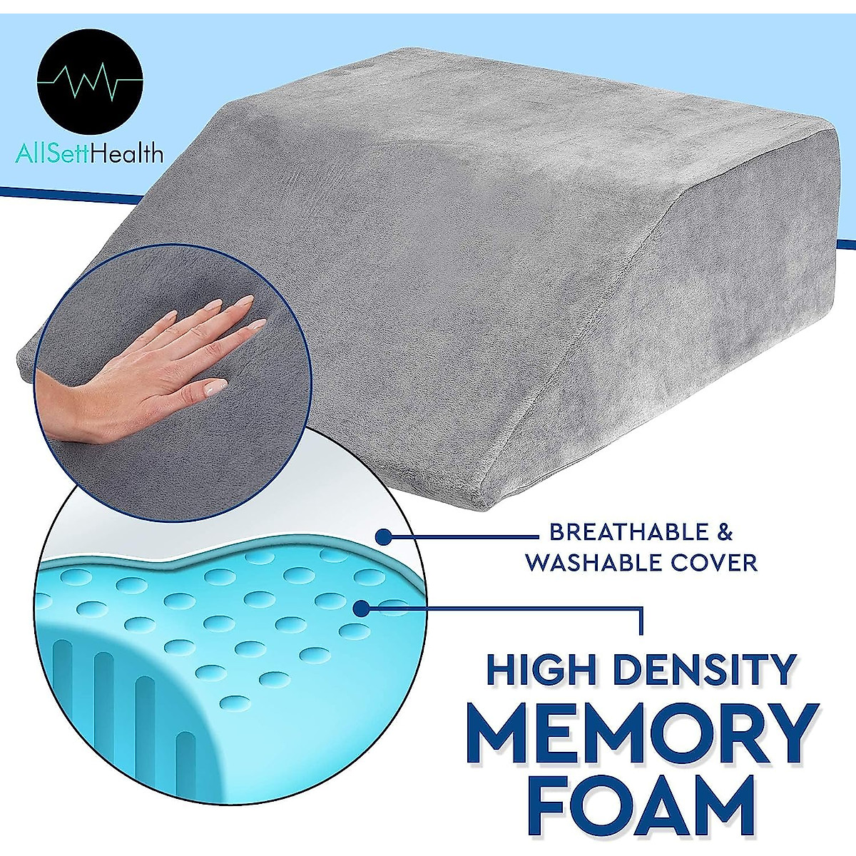 Leg Elevation Pillow - Full Memory Foam Top, High-Density Leg Rest Elevating Foam Wedge - Relieves and Recovers Foot and Ankle Injury, Leg Pain, Hip, Knee Pain, Improves Blood Circulation