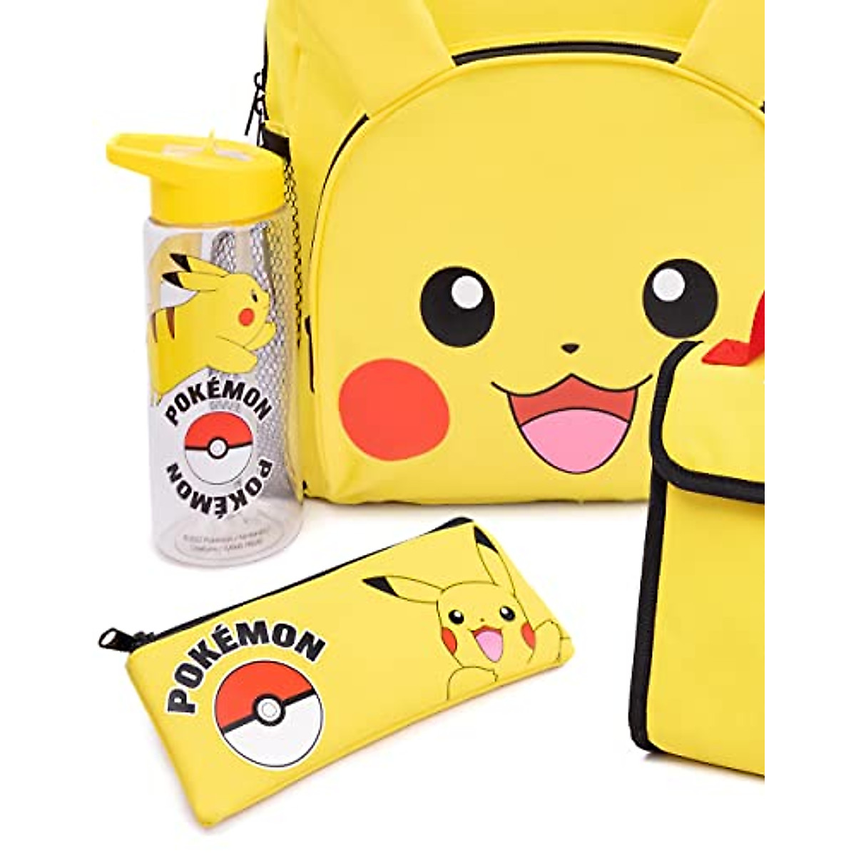 Pokemon Pikachu Backpack Set 4 Piece Lunch Box Water Bottle Pencil Case Set Yellow