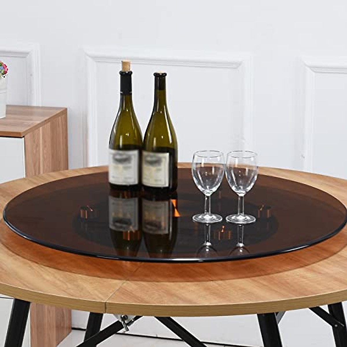 Round Turntable Rotating Dining Table Tempered Glass Table Top Lazy Susan Transparent Serving Plate Serving Tray, Dining Table Turntable Explosion-proof, Brown 70cm Aluminium Alloy Swivel Turntable (