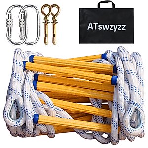 Emergency Fire Escape Ladder,Flame Resistant Safety Rope Ladder with Hooks10FT/13FT/16FT/26FT/32FT/49FT,Fast to Deploy,Easy to Store Withstand Weight up to 2000 pounds(26FT)