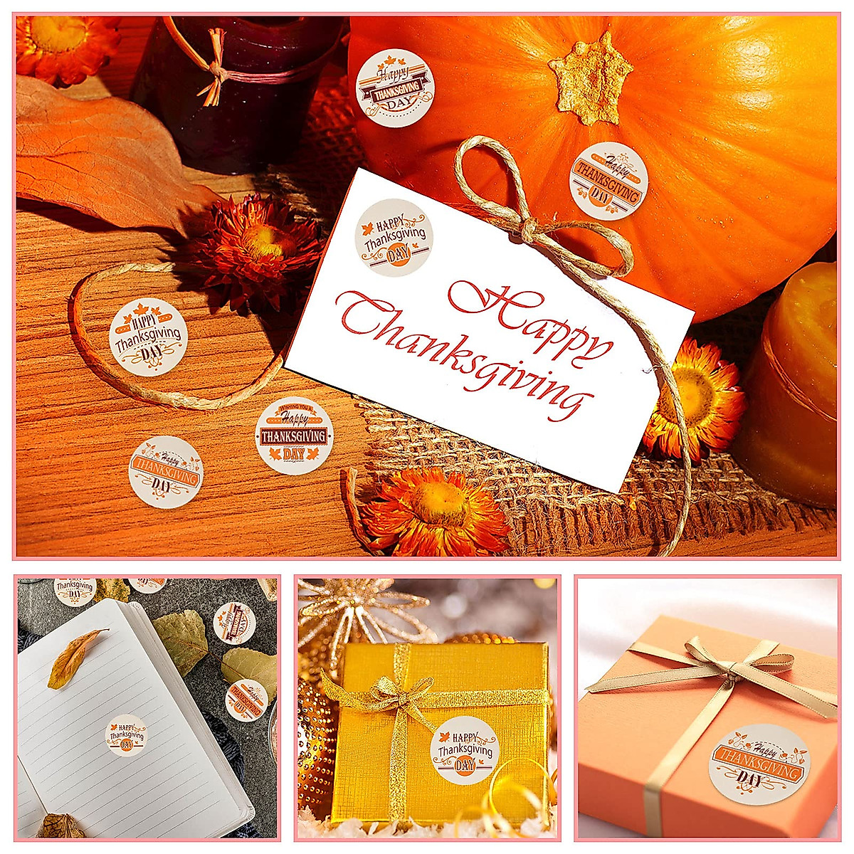 500 Pieces Happy Thanksgiving Day Stickers Fall Stickers 2 x 2 Inch Round Autumn Maple Leaves Thanksgiving Envelope Stickers Packaging Stickers for Thanksgiving Party Favors Greeting Cards Decors