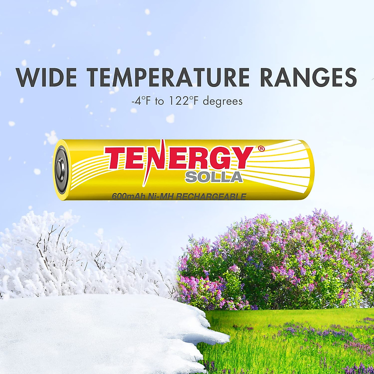 Tenergy Solla AAA Rechargeable NiMH Battery, 600mAh Solar Batteries for Outdoor Solar Lights, Outdoor Patio Lights, Anti-Leak, Outdoor Durability, 5+ Years Performance, 12 Pack, UL Certified