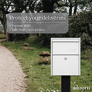 Adoorn Post Mount Mailbox, Large - Anti-Theft Locking Mailbox, Weatherproof Mailboxes for Outside The House, 15.5" H x 12" L x 18.5" D (White)