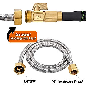 ZHEQOGZH Automatic Livestock Waterer Water Trough for Dog Pig Goat Chicken Stainless Steel Automatic Waterer Bowl with Float Valve Drain Plug Braided Hose-3/4 GHT (Brass Valve Bowl)