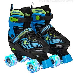 Xino Sports Kids Roller Skates for Boys & Girls - Light Up Wheels (Ages 5-20) - Adjustable Roller Skates with Illuminating Wheels (Black, Large 5-8)