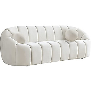 Meridian Furniture 613Cream-S Elijah Collection Modern | Contemporary Velvet Upholstered Sofa with Deep Channel Tufting