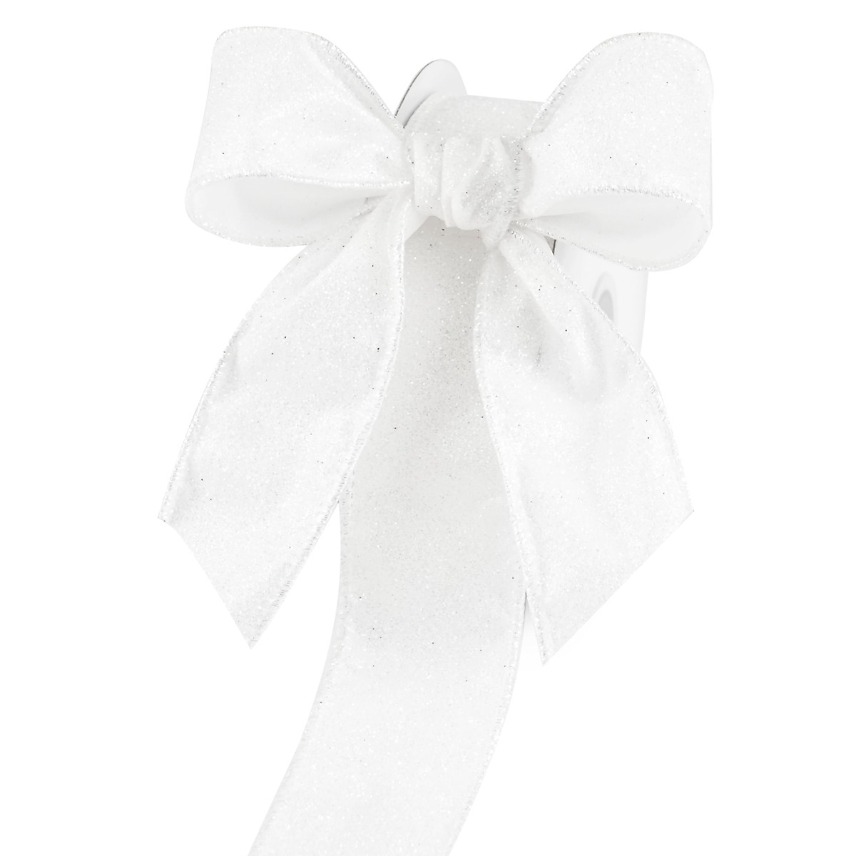 MAYREEL 1.5 Inch White Ribbon Wired Light White Glitter for Christmas Decorations Gift Wrapping Wreath Supplies Tree Toppers Crafts 10 Yards