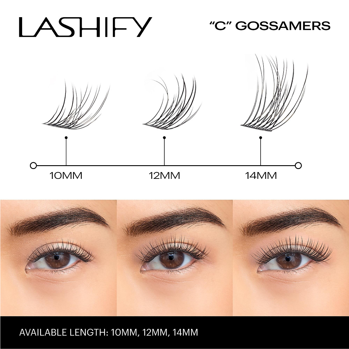 Lashify Curl 12mm Gossamer DIY Eyelash Extensions Refill, Black, Easy False Eyelashes for a Natural Look