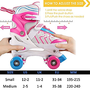Hikole Roller Skates for Boys Girls Ages 6-12,Kids Rollerskates for Beginner Toldder with 4 Size Adjust,PVE Wheel,Triple Lock and Breathable Mesh Size M (2-5)