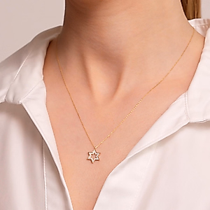 Star of David Necklace in 14K Solid Gold | Jewish Star Pendant Necklace in 14k Gold | Celestial Jewelry, 18"