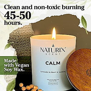 Naturix Scented Candles for Home, Non Toxic Soy Candle – 50 H Long Lasting, Calming Natural Essential Oil Blend - Lavender, Basil & Jasmine - Aromatherapy Candle Jar with Lid - Gift Ready, 8.3oz