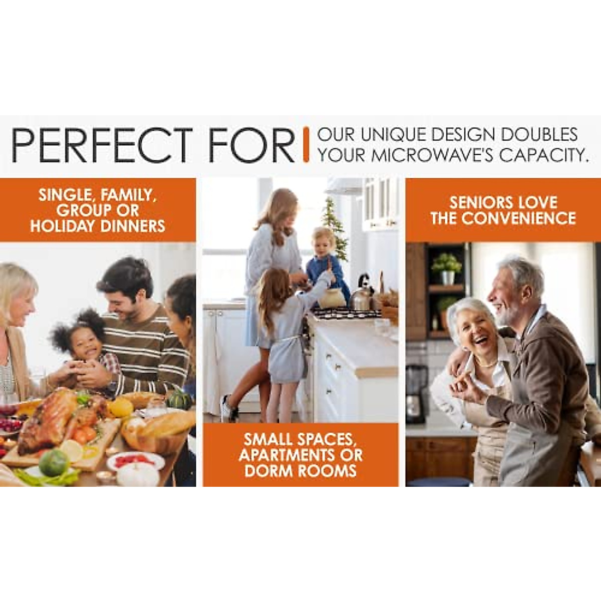 DoubleWave 2-in-1, 2-Tiered Sturdy Microwave Plate Stacker and Food Display Heats Two Dinner Plates at Once. No Wilting, BPA and Melamine Free is Like Adding an Extra Shelf to Your Microwave (Neutral)