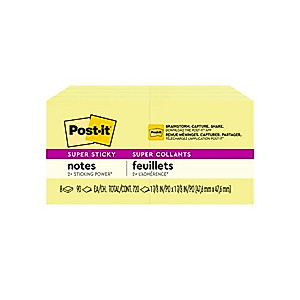 Post-it Super Sticky Notes, 2x2 in, 8 Pads, 2x the Sticking Power, Canary Yellow, Recyclable (622-8SSCY)