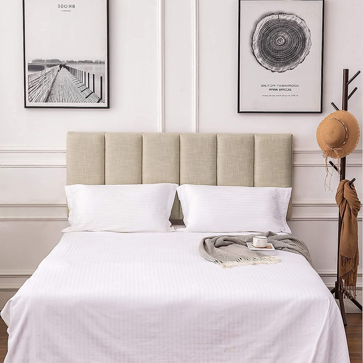 Aklaus Modern Adjustable Headboard - Upholstered Fabric Queen Size Bed Headboard - Oatmeal