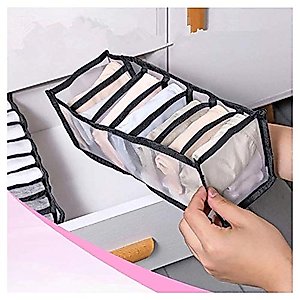 OFMWBN Underwear Organizer Drawer Divider, Underwear Bra Socks Panty Storage Boxes, 6/7/11 Cell Collapsible Closet Cabinet Storage Boxes, Bra Organizer, Home Dormitory Organization (Black/7 Cell)