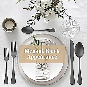 20-Piece Black Silverware Set with Tray, E-far Stainless Steel Flatware Cutlery Set Service for 4, Eating Utensils Tableware with Plastic Organizer for Home Kitchen, Matte Finished & Dishwasher safe