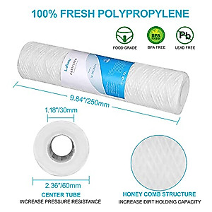 Lafiucy 30 Micron 10" x 2.5" String Wound Sediment Water Filter Cartridge,5 Pack,Whole House Sediment Filtration, Universal Replacement for Most 10 inch RO Unit