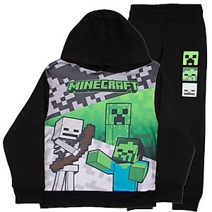 Minecraft Boys 2 Piece Fleece Pants Sets, Pullover Hoodie and Jogger Set for Boys (Black, Size 5/6)