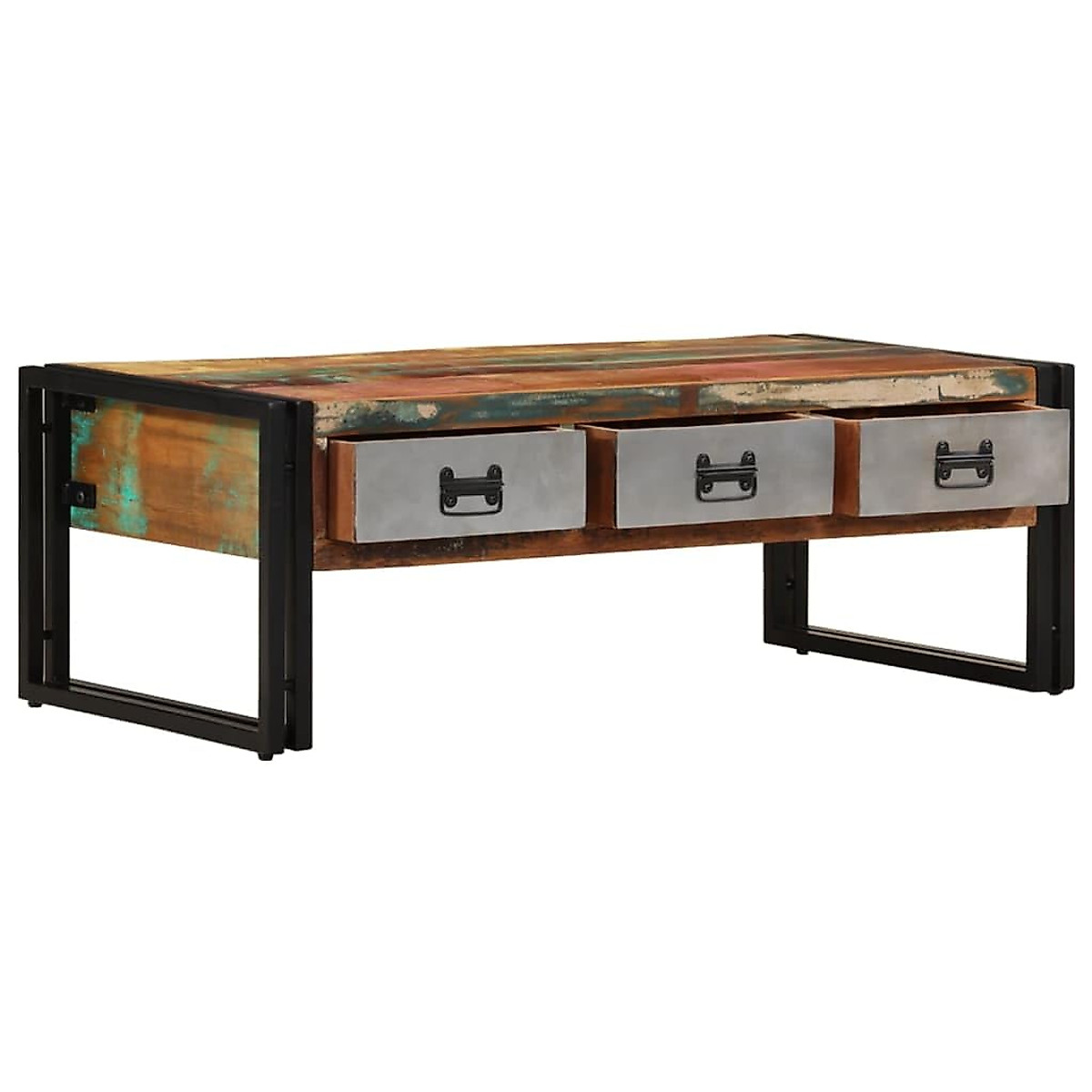 QJBSAVVA Coffee Table with 3 Drawers Solid Reclaimed Wood 39.4"x19.7"x13.8",Entrance Table Tray Tables Center Table Low Table Suitable for Meeting Rooms, Reception Rooms, Offices