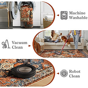 Moynesa Moroccan 8x10 Area Rug, Washable Rugs for Living Room, Bohemian Soft Large Bedroom Rug, Non Shedding Low Pile Floor Carpet for Dining Room Office Decor, Rust