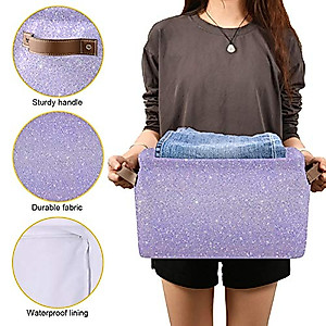 Blueangle Shiny Glitter Lavender Rectangle Storage Bin, 15 x 11 x 9.5 in, Collapsible Organizer Storage Basket for Home Décor