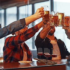 DULRLLY Wine Glass Holder Wooden Serving Tray Platter Wine Tasting Carrier Board Holds 4 Wine Glasses, Bar Serving Tray for Bar Kitchen Restaurant Khaki