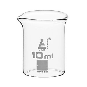 EISCO 12PK Beakers, 10ml - Griffin Style, Low Form with Spout Ungraduated Borosilicate 3.3 Glass- Eisco Labs