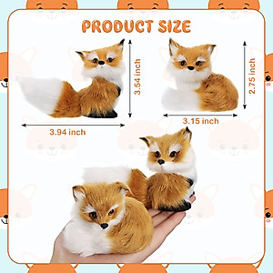 Sosation 2 Pcs Simulation Fox Mini Toy Fur Animal Model Stuffed Ornament Static Action Figures Fox Standing Sitting Plush for Home Office Desktop Bag Decoration 3.94 x 3.54 in, 3.15 x 2.75 in(Brown)