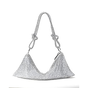 Chanrekenti Rhinestone Purse Sparkly purse for Women Silver Purse Evening Purse Rhinestones Handbags for Party Wedding (Siliver-3mm)