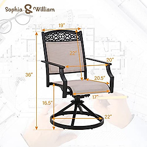 Sophia & William Patio Chairs set of 2 Patio Swivel Dining Chairs Aluminum Frame Bistro Rocker Chairs with Durable Textilene Cast Aluminum Modern Back All Weather Patio Furniture for Garden Yard Beige