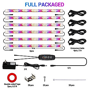 LED Grow Lights Strips for Indoor Plants, 3 Working Modes & 10 Dimmable Levels Plant Lights with Auto Cycle Timer 3/9/12Hrs, 36W Full Spectrum DIY Growing Lamps for Seedings Hydroponics, 6 Strips