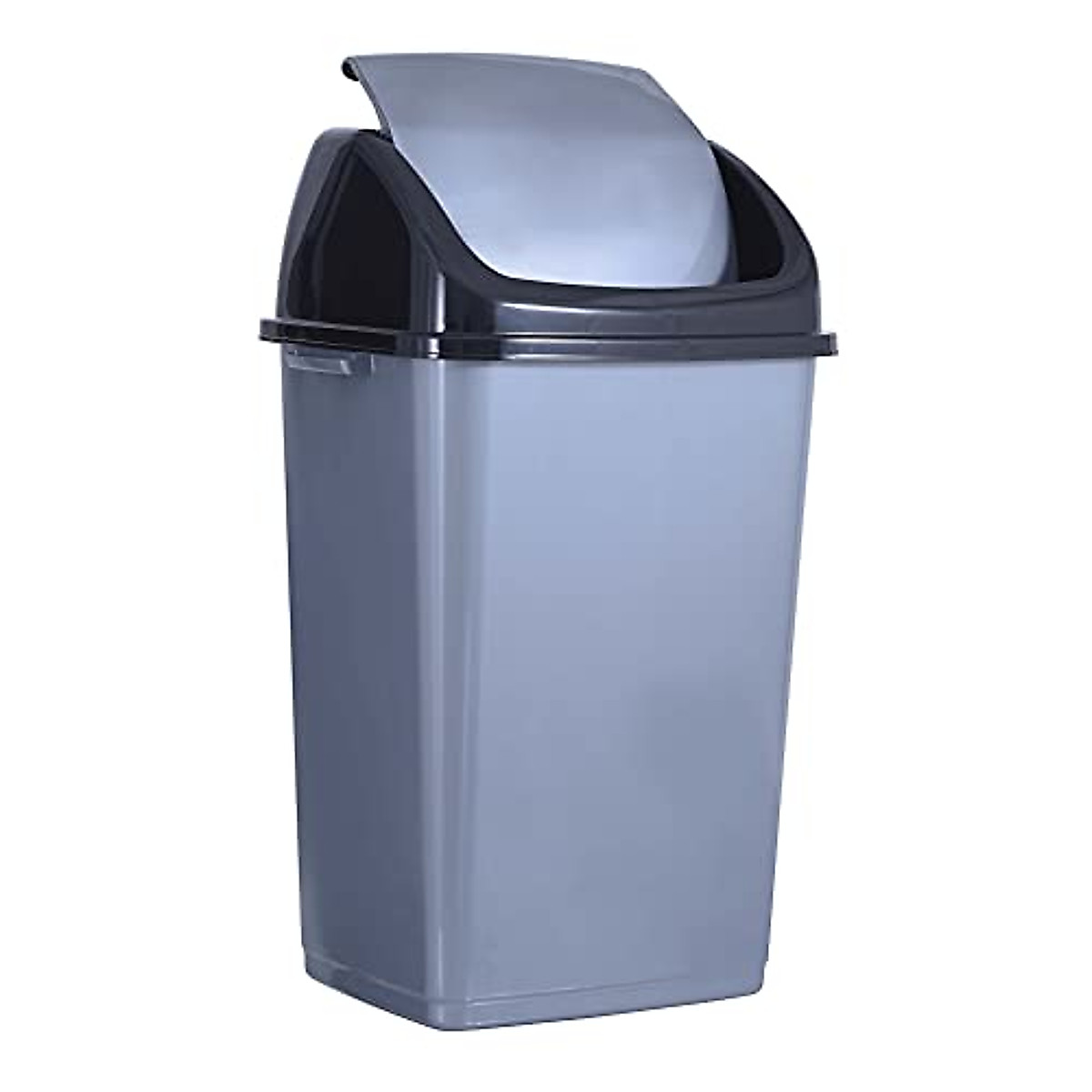 Superio Large 13 Gallon Trash Can with Swing Top Lid, Waste Bin for Kitchen, Garage, Indoor/ Outdoor Trash Can, 52 Qt,(2 Pack) (Grey/Black)