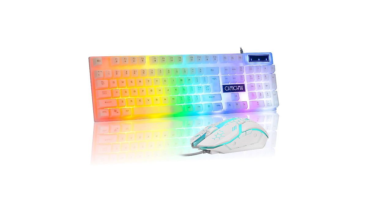 CHONCHOW LED Keyboard and Mouse, 104 Keys Rainbow Backlit Keyboard and ...