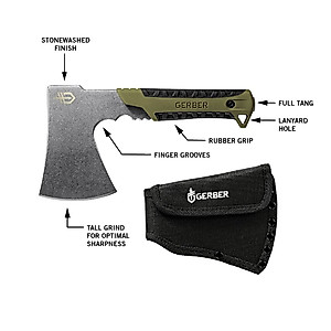 Gerber Gear Pack Hatchet - 3.5" Steel Blade with Full Tang - Camping Hatchet with Included Mountable Nylon Sheath - Sage Green