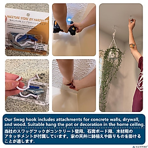 NACETURE Large Swag Hooks Plant Hooks for Ceiling Hooks for Hanging Plants - Ceiling Hangers Heavy Duty for Hanging Light - Chandelier Hook Ceiling Installation for Cavity Wall Fixing (White 4 Pack)