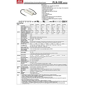 MW Mean Well PLN-100-24 24V 4A 96W Single Output LED Switching Power Supply with PFC