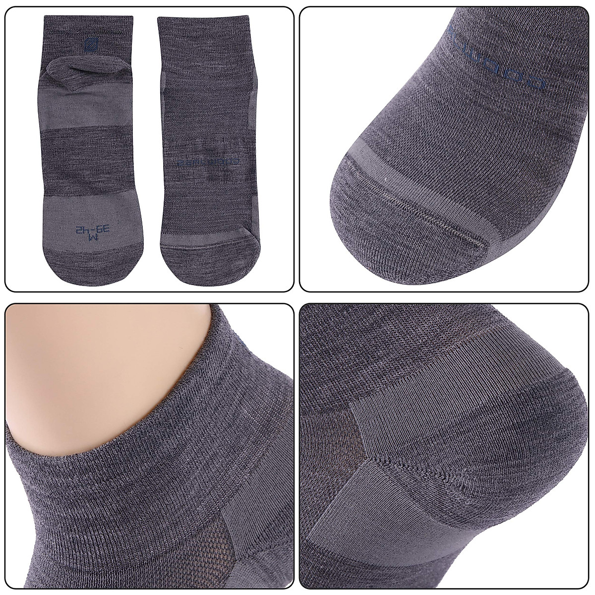 Ankle Athletic Socks ZEALWOOD Unisex Merino Wool Socks No Show Running Socks Womens Mens Hiking Socks Women Men Moisture Wicking Summer Low Cut Wool Socks Ultra-Light Tennis Golf Socks 3 Pairs Grey L